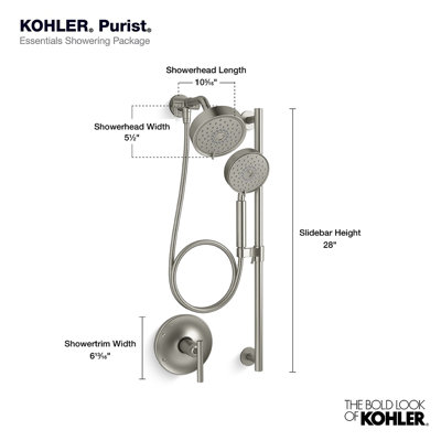 Kohler Purist Performance Showering Kit, 1.75 GPM Multifunction Showerhead and Handshower ...
